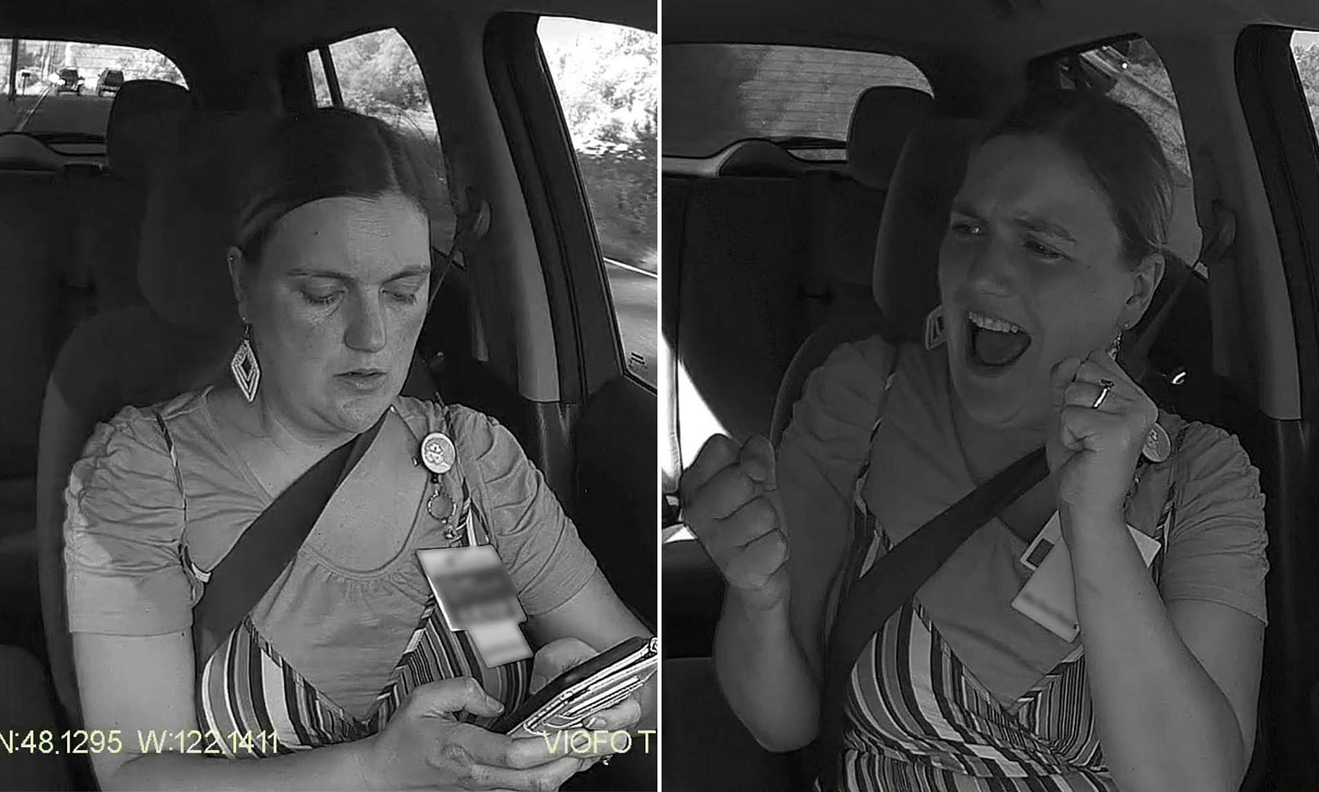 Moment woman texting with both hands while driving crashes rental car ...