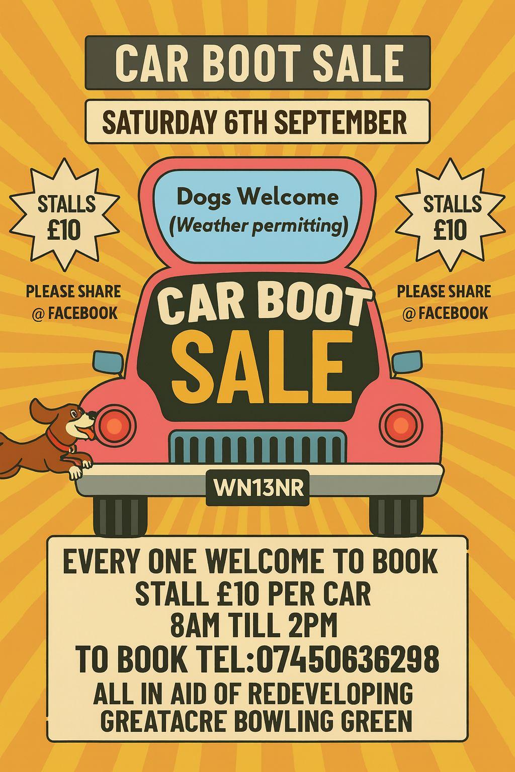 Community car boot sale in aid of GreatAcre Bowling Green