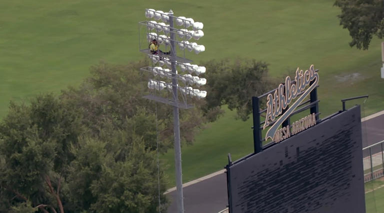 Crews rescue worker stuck in stadium lights at Mesa spring training field