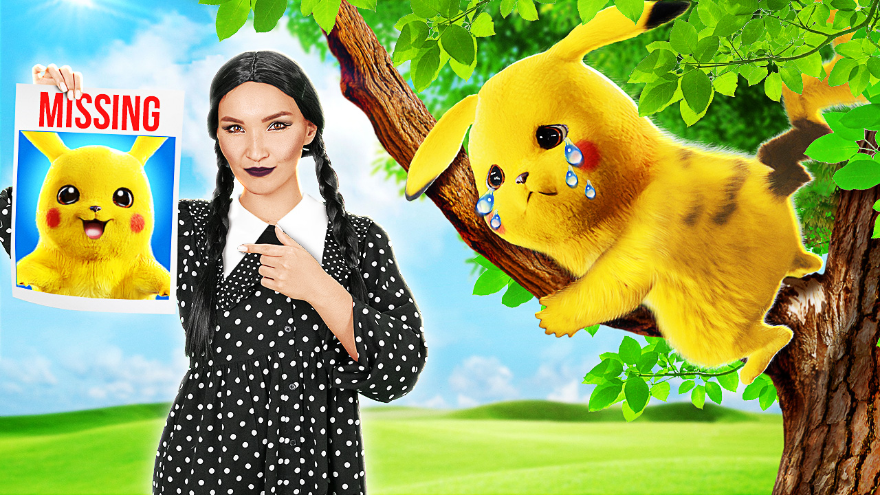 My Pokemon is missing! Find Pikachu. Wednesday Addams at college