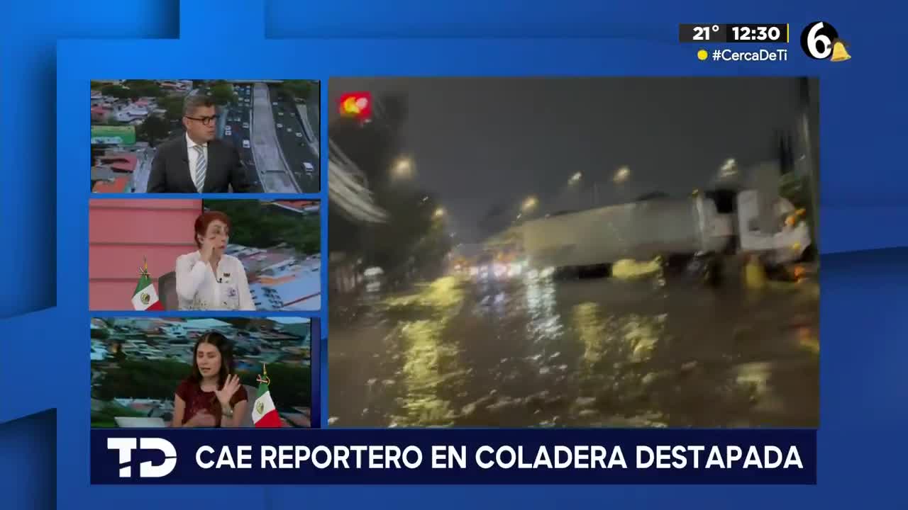 Reportero de TELEDIARIO cae en coladera abierta durante inundación en ...