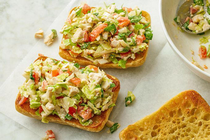 Chopped chicken Caesar salad sandwiches