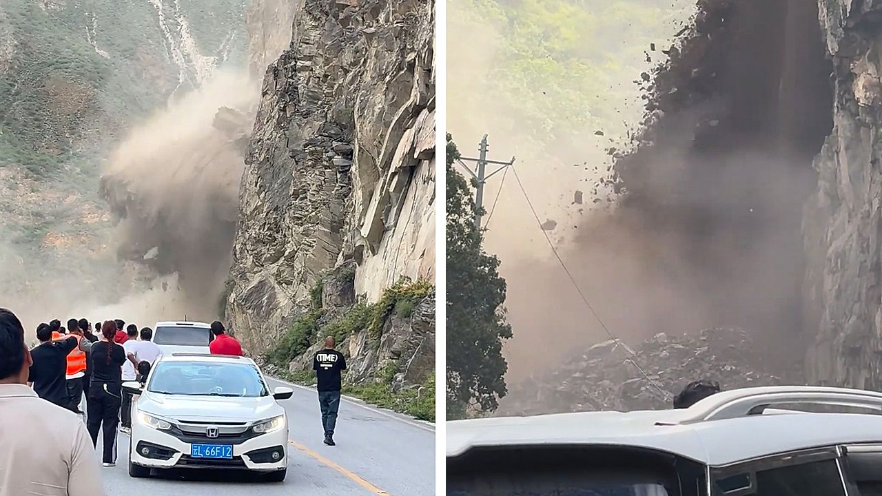 Driver encounters two separate landslides on same day in China