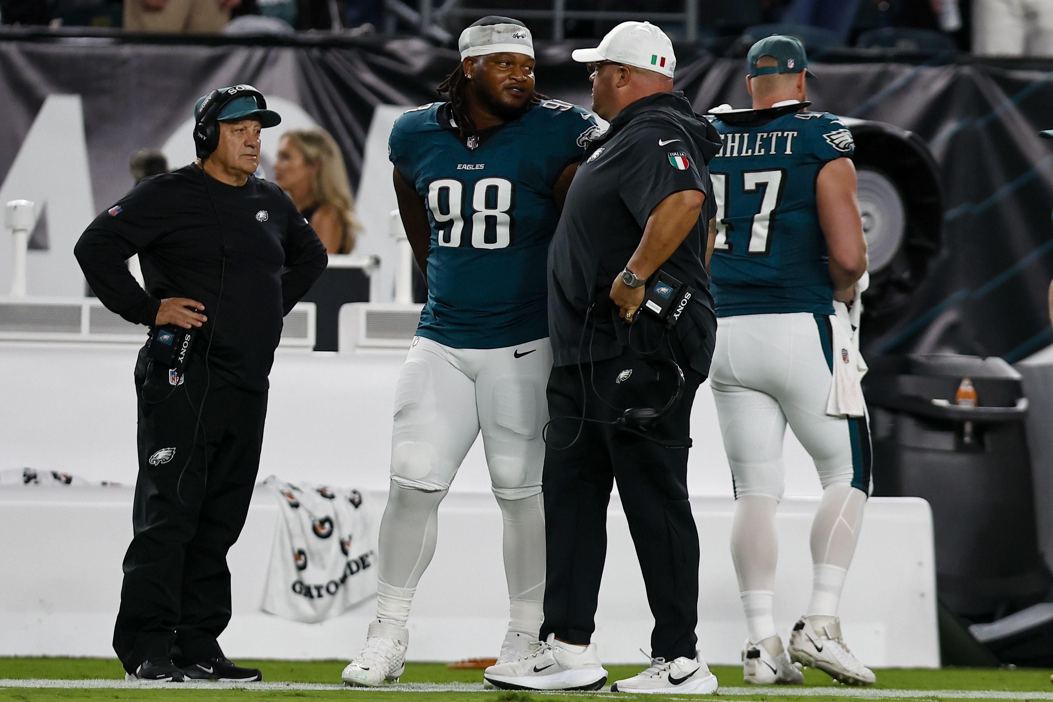 Eagles’ Jalen Carter thrown out for spitting after opening kickoff vs ...