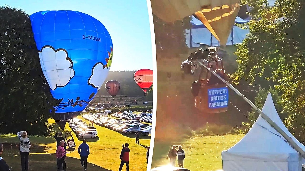 Bumpy landing: Hot air balloon chaos at annual traditional UK country fair