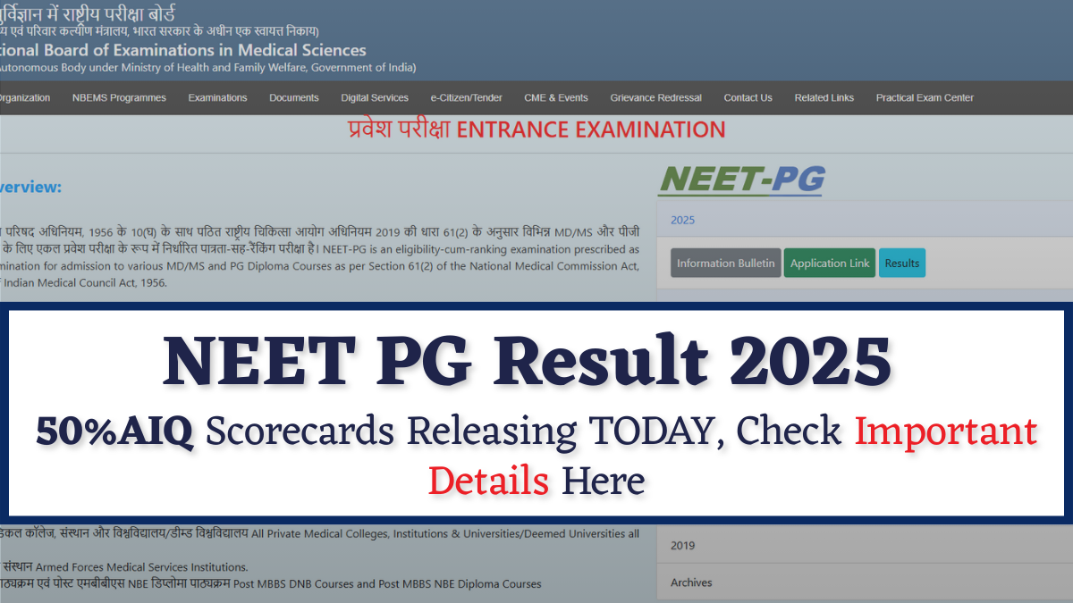 NEET PG 50% AIQ Seats 2025: Scorecard Out Today at natboard.edu.in
