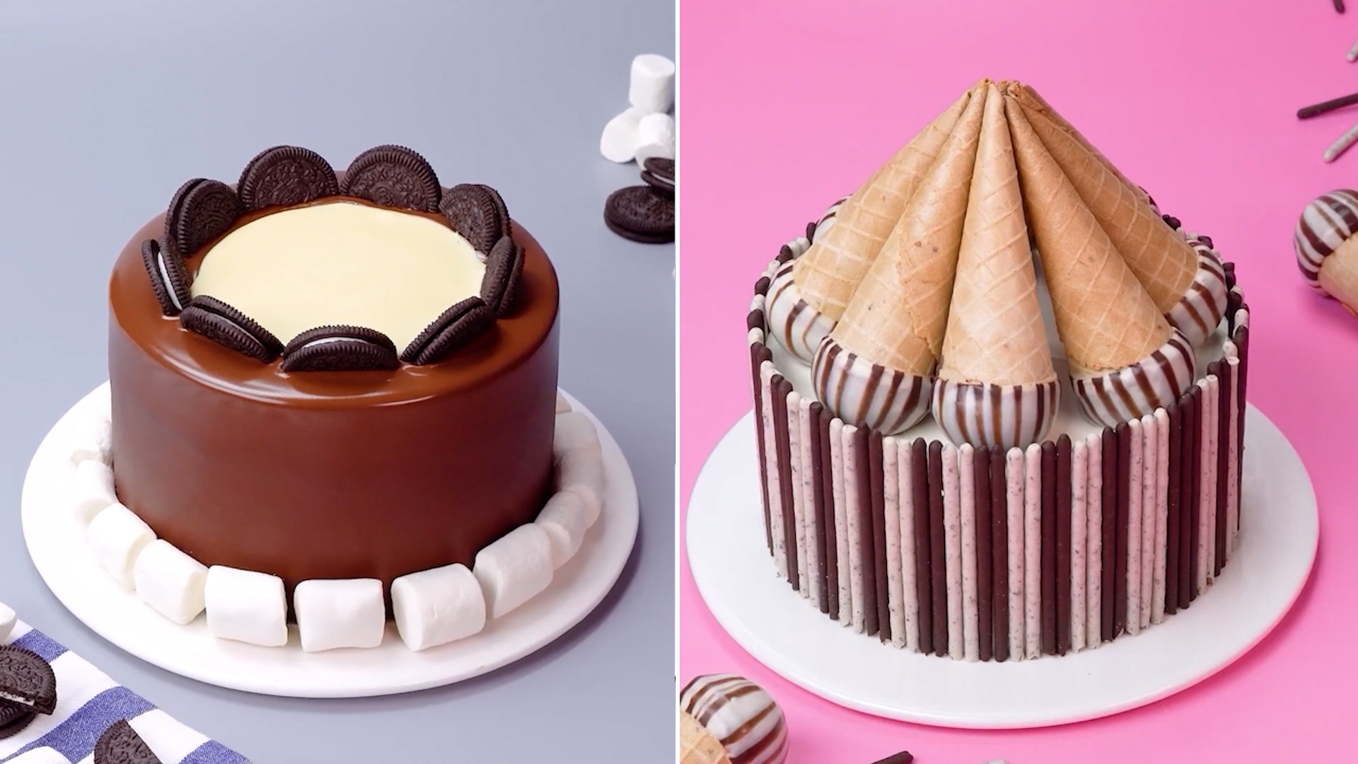 Chocolate Cakes with Cookies and Ice Cream Cones