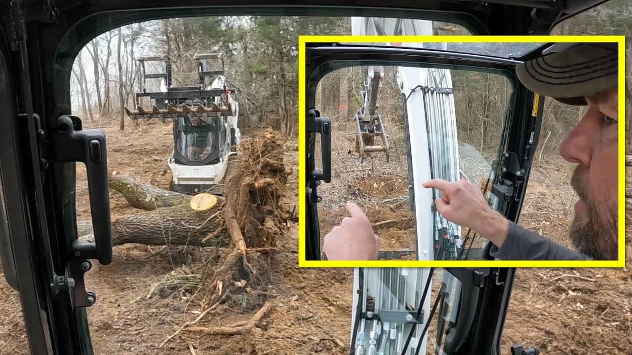 Big Cherry Wood Stump Removal with Bobcat T650 CTL & E42 Mini Excavator