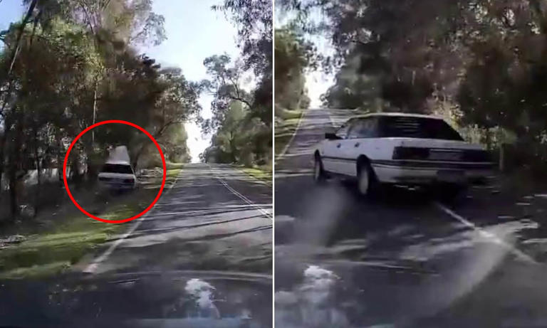 Insane moment reckless driver slams into trees