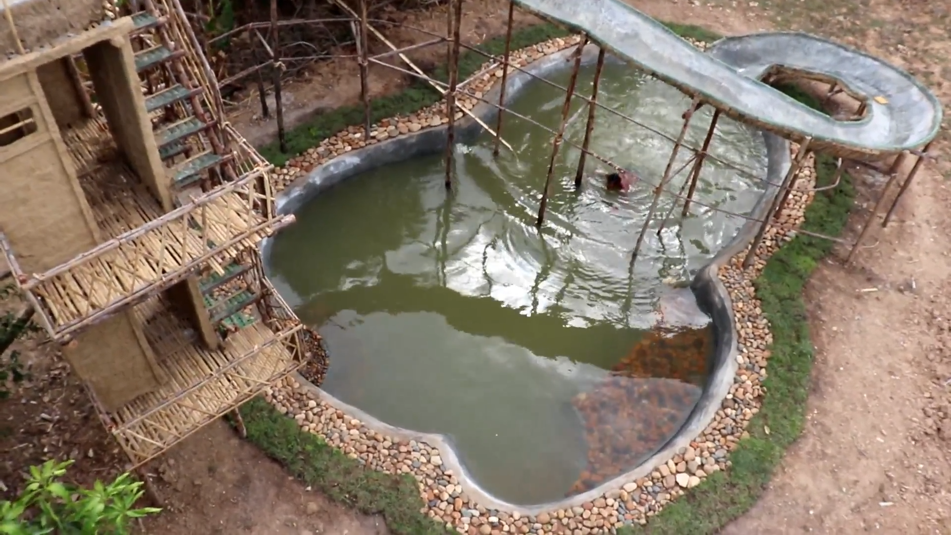 Building amazing water slide house around an underground pool