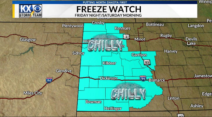 Freeze watch issued for parts of North Dakota
