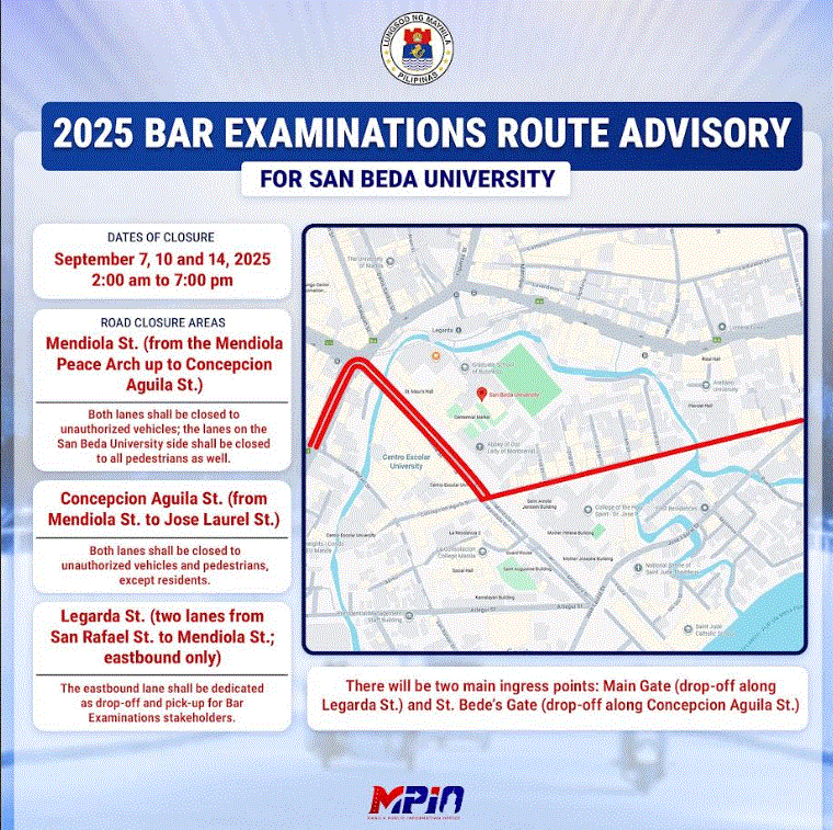 Manila issues rerouting scheme for Bar 2025