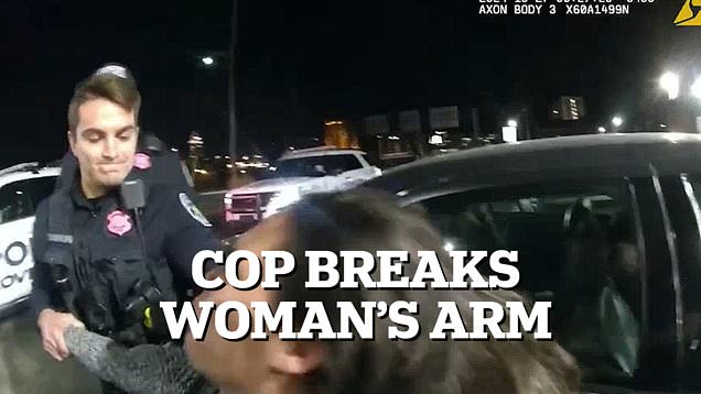 Shocking moment police officer breaks woman's arm during arrest