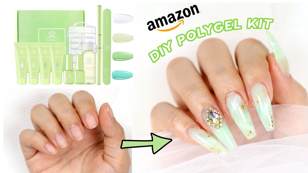 Testing a green polygel nail kit from Amazon