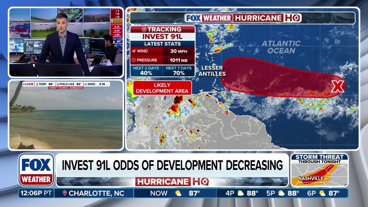 Invest 91L development odds dropping