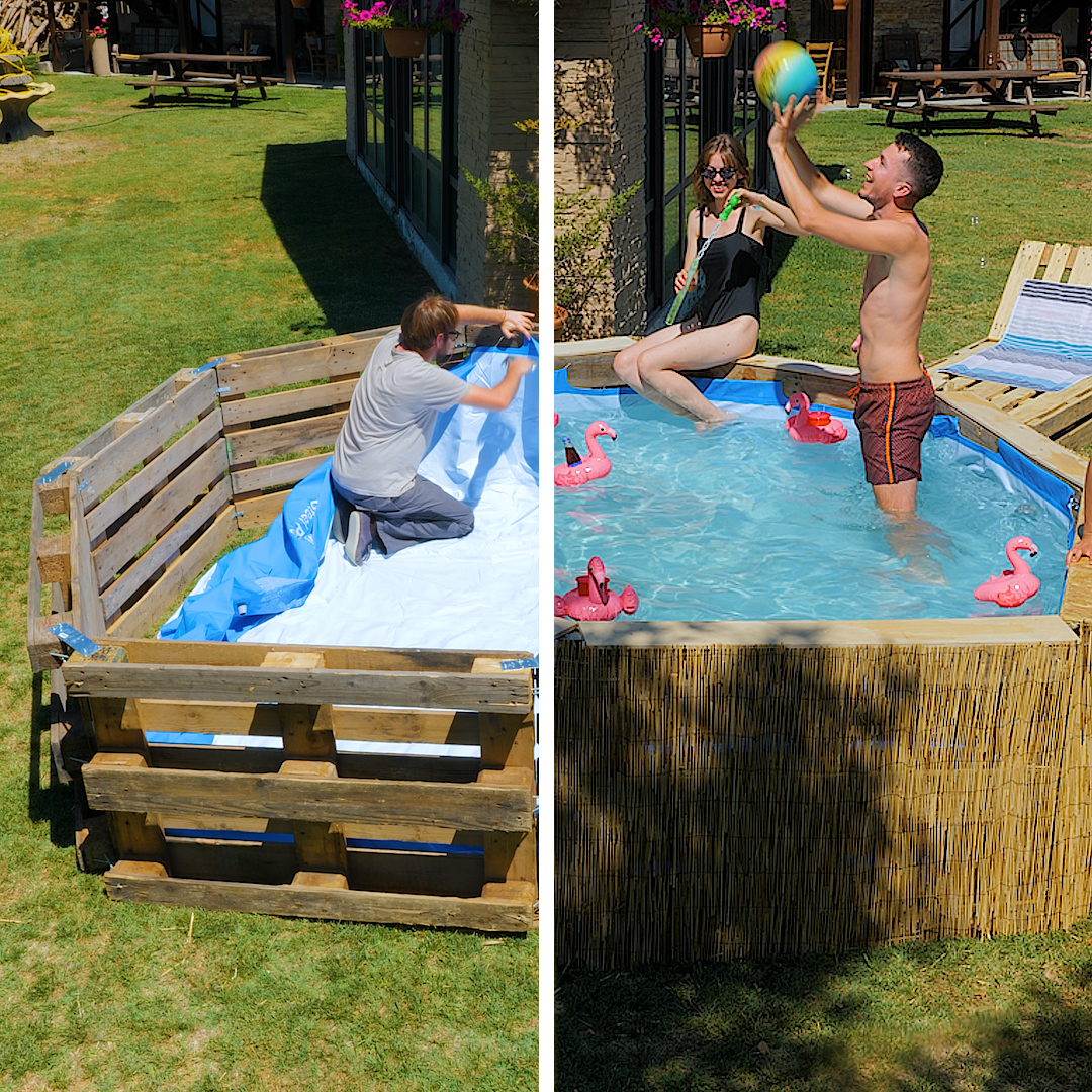 Build your own swimming pool from old pallets and surprise your friends ...