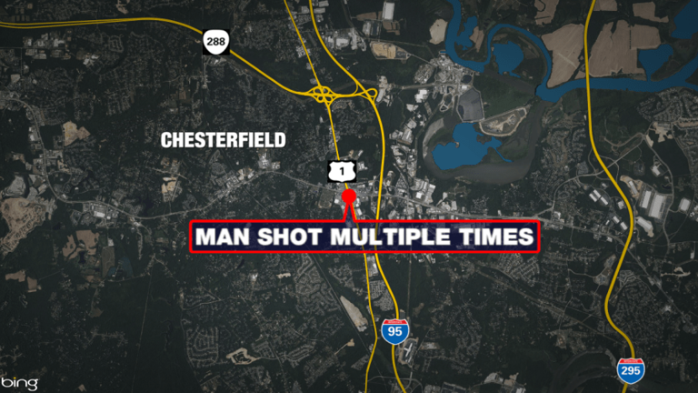 Suspect arrested after man shot multiple times on Route 1 in Chesterfield