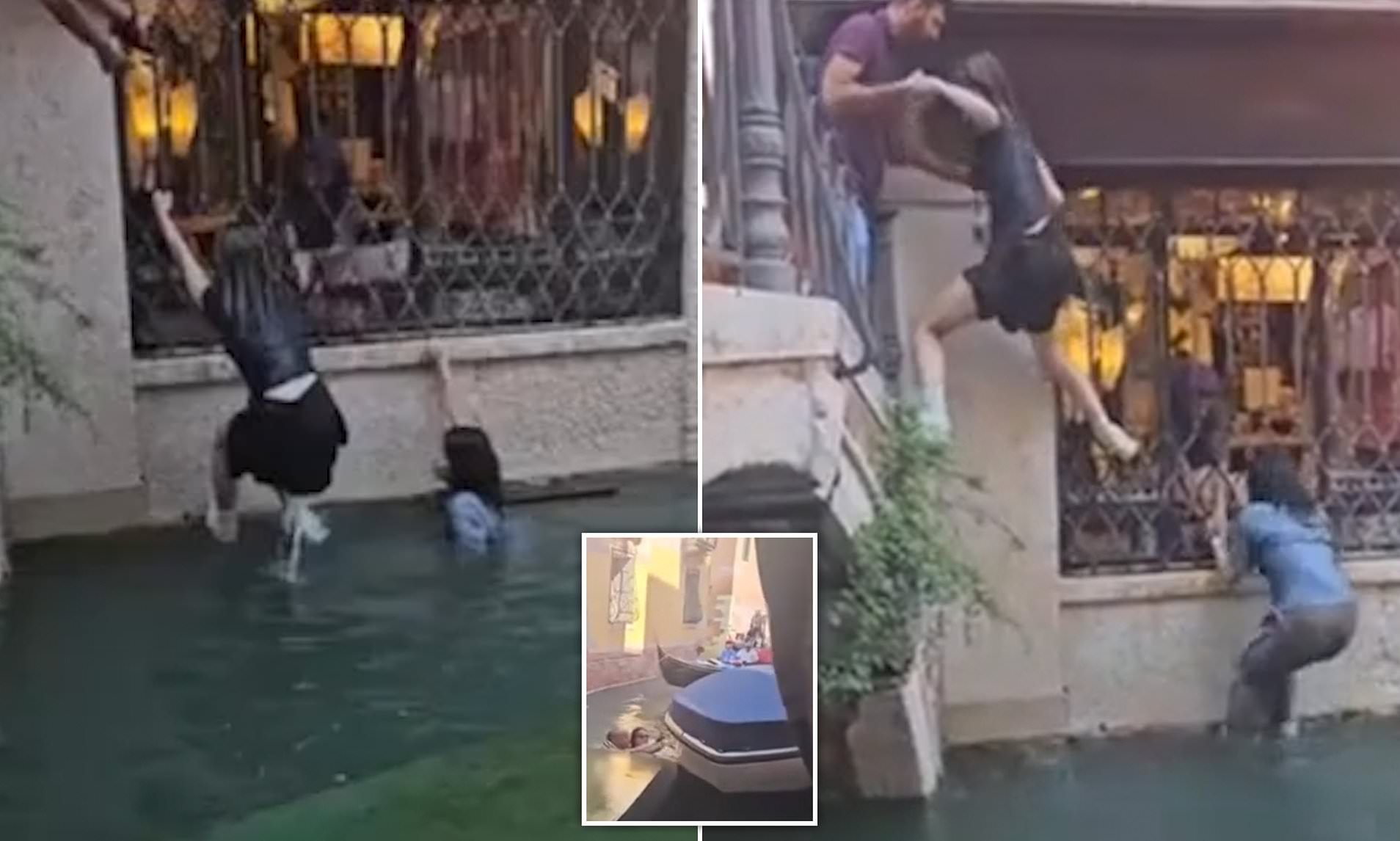 Moment tourists are dragged out of a canal after tipping over their ...