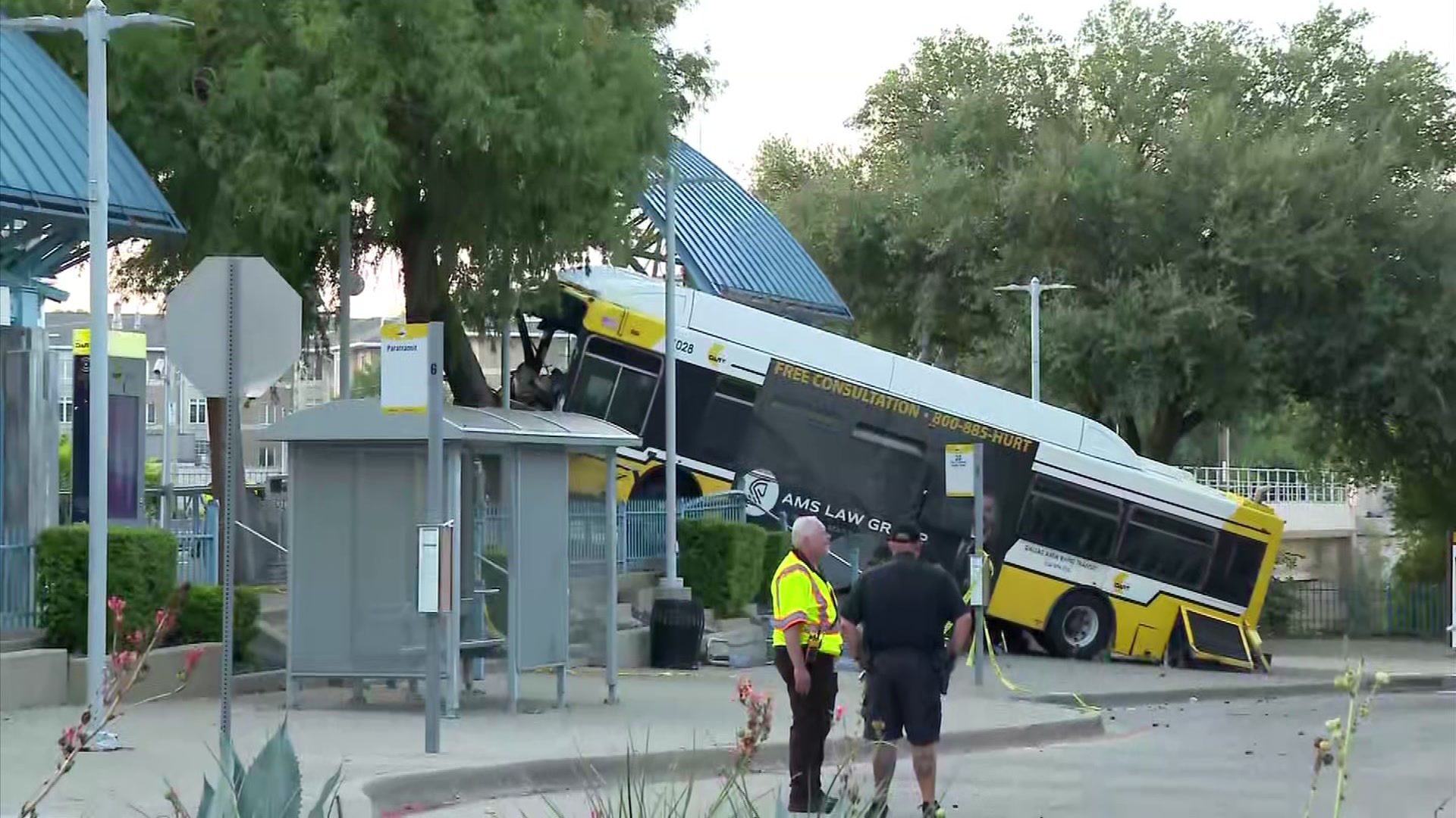 Five people taken to hospital after DART bus crashes into tree, DFR says
