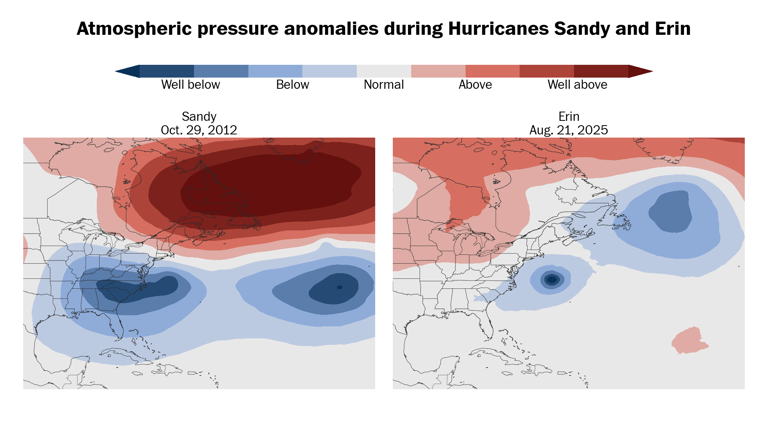 Here’s how close Hurricane Erin was to being another Sandy