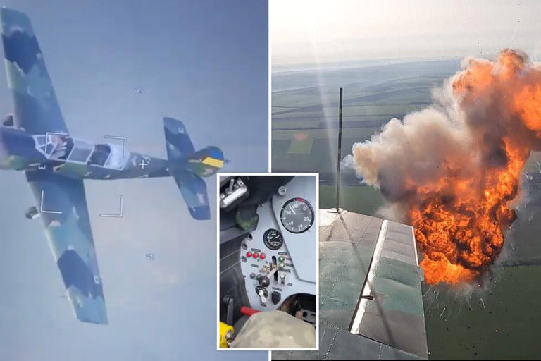 Ukrainians hunt Russian drones dangling out of prop planes with ...