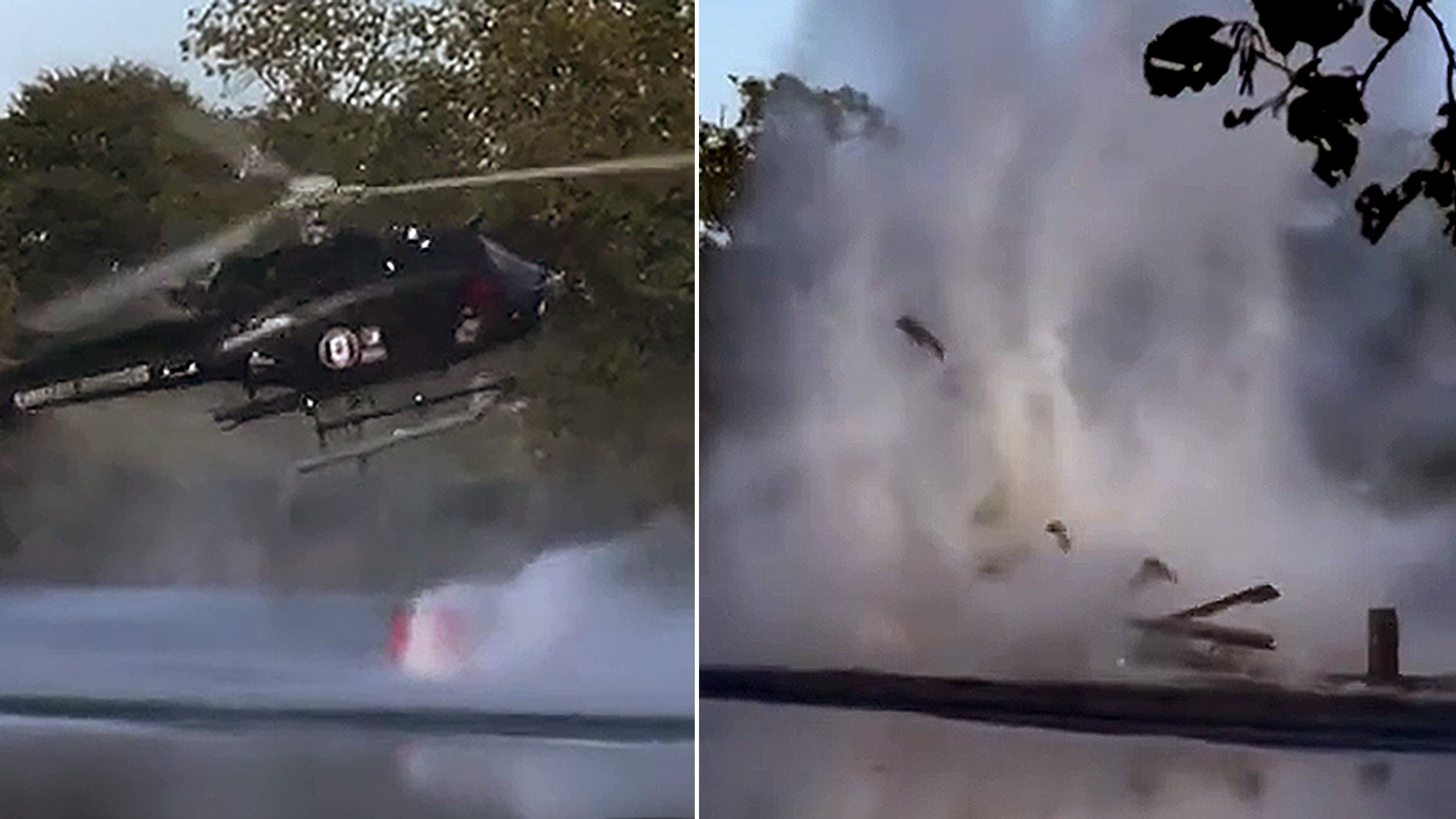 Helicopter fighting forest fire crashes into lake