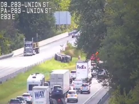 All lanes open | Vehicle rolls over on Route 283