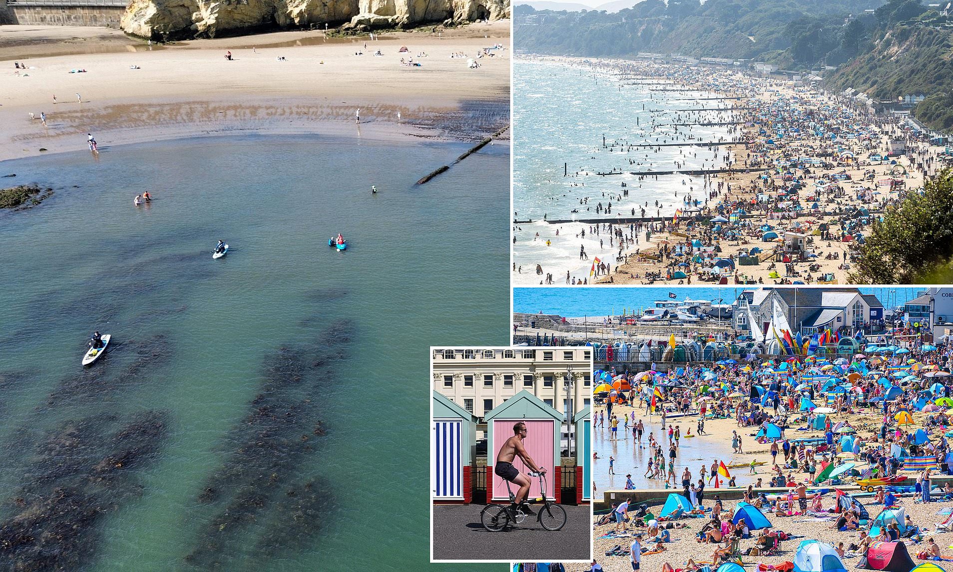 A tale of two beaches: Crowds rush to enjoy the sands in sunshine ...