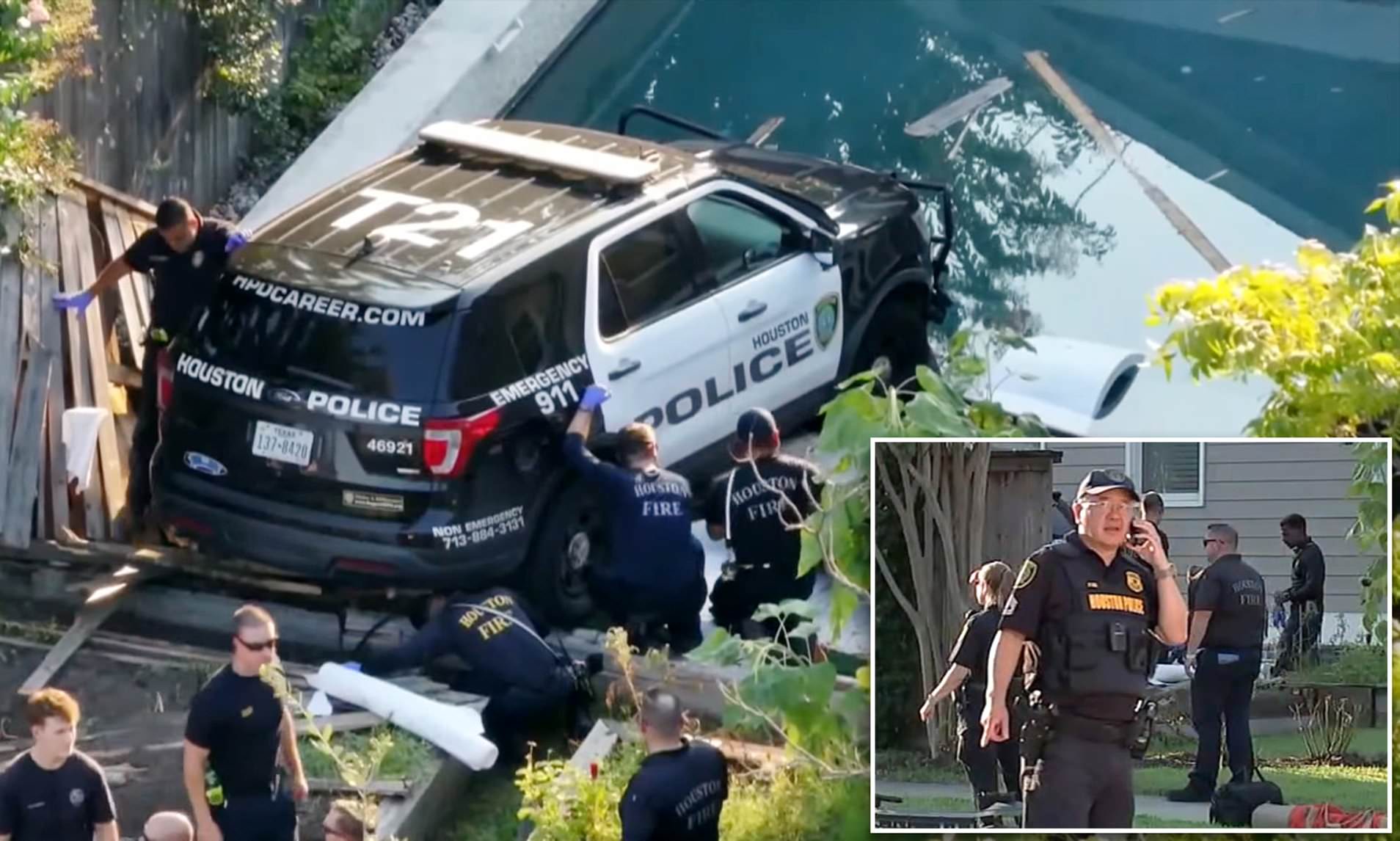 Texas kids have lucky escape after police car crashes through fence ...