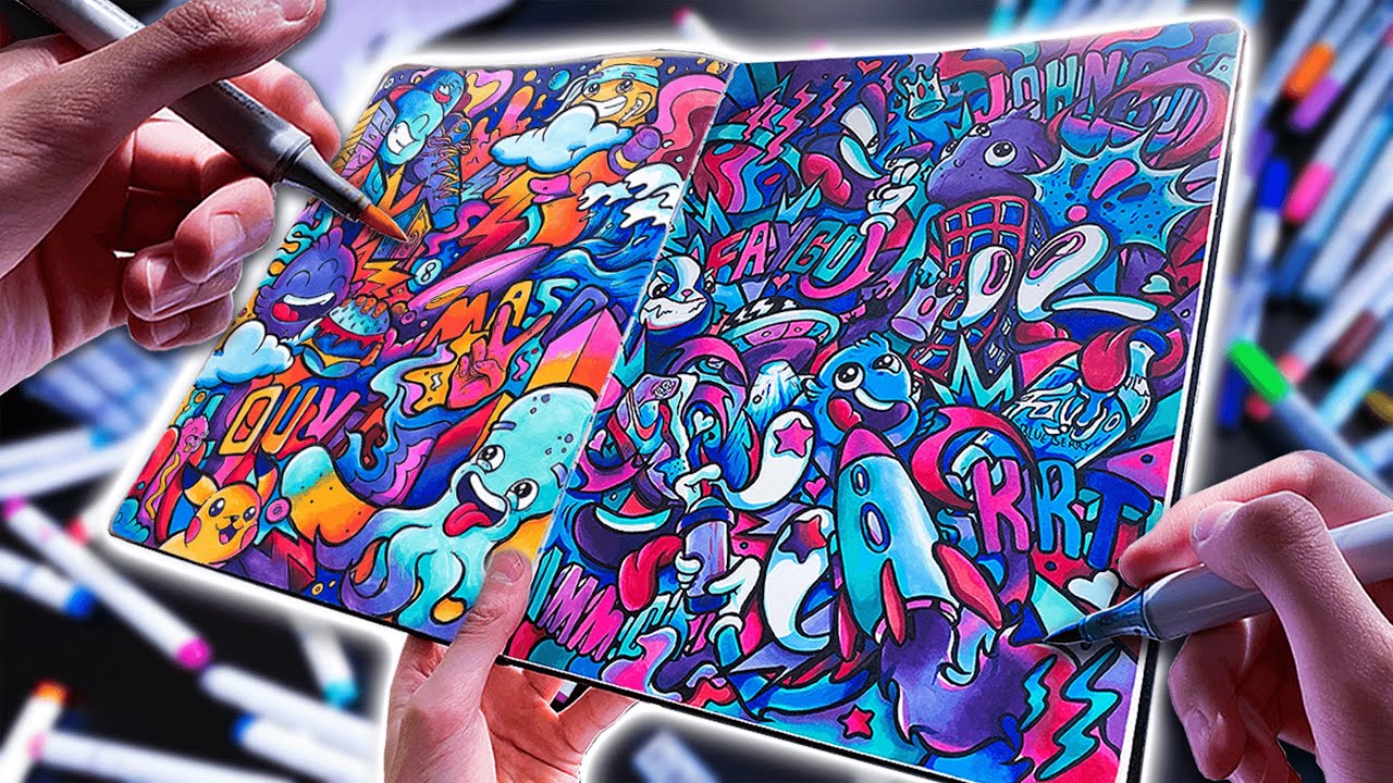Sketchbook Doodle Art with Vibrant Colors