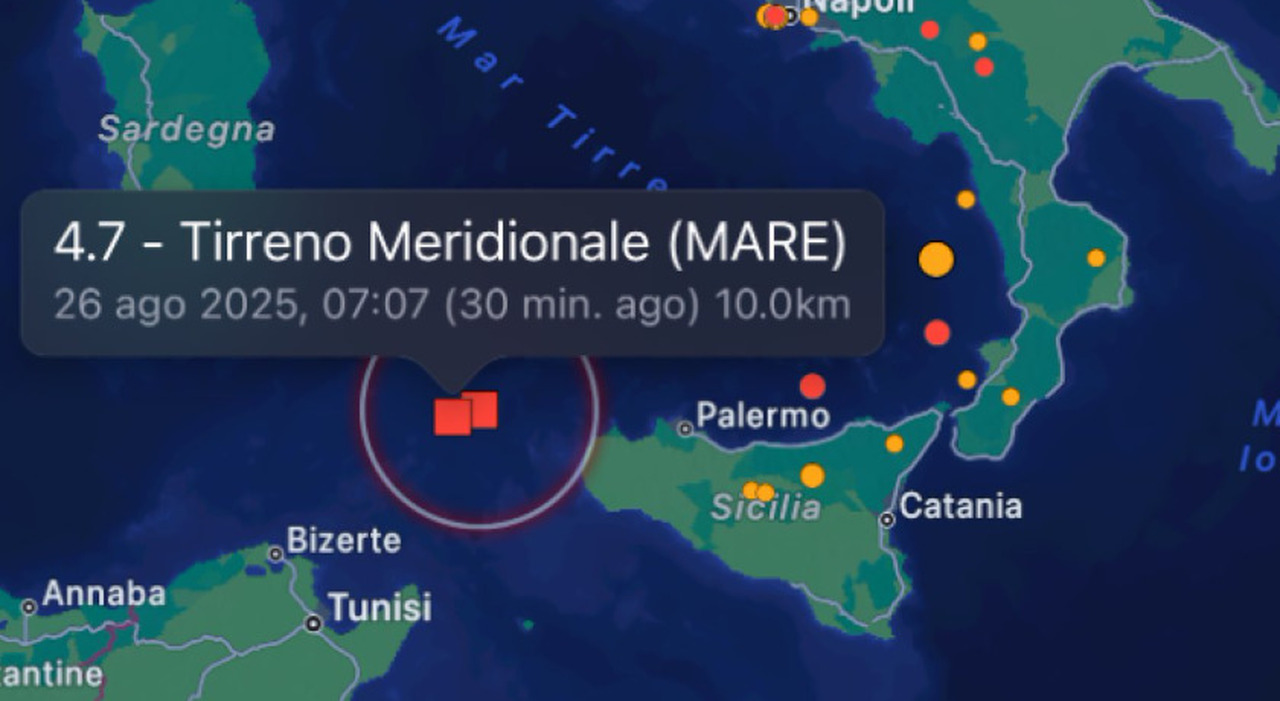 Terremoto oggi Trapani, magnitudo 4.7. Epicentro della scossa in mare ...