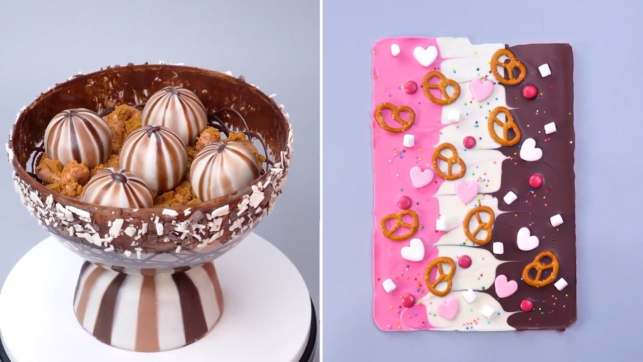 Chocolate Bowl with Truffles and Colorful Candy Bar – Dessert Videos