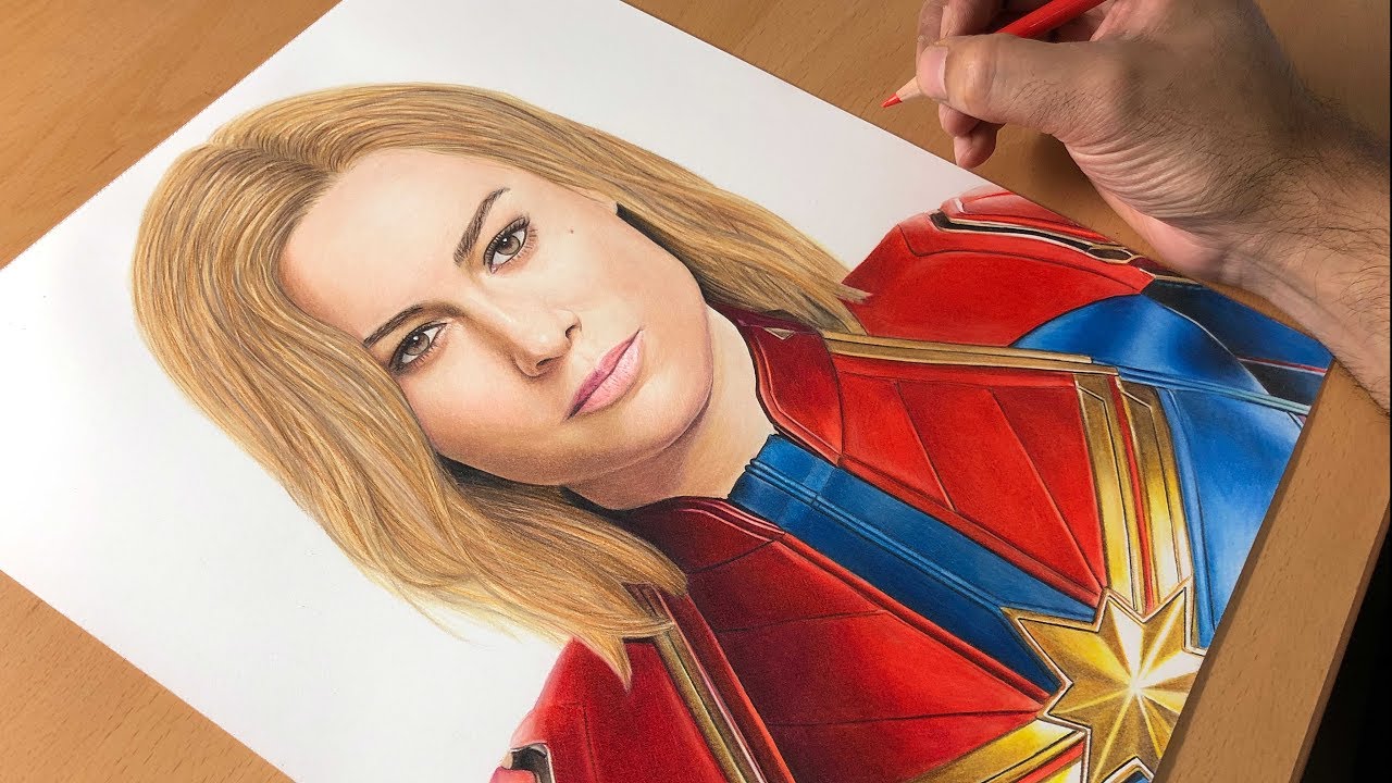 Captain Marvel Drawing Timelapse Epic Brie Larson Fan Art