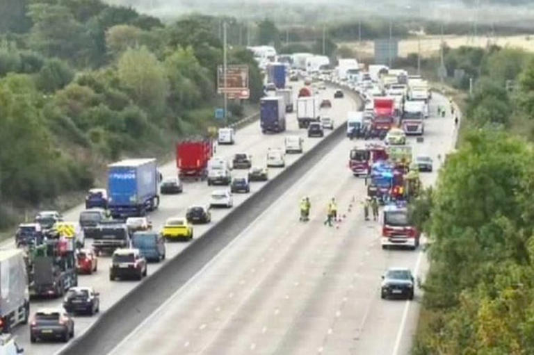 UK travel chaos as major motorway closed after massive lorry fire