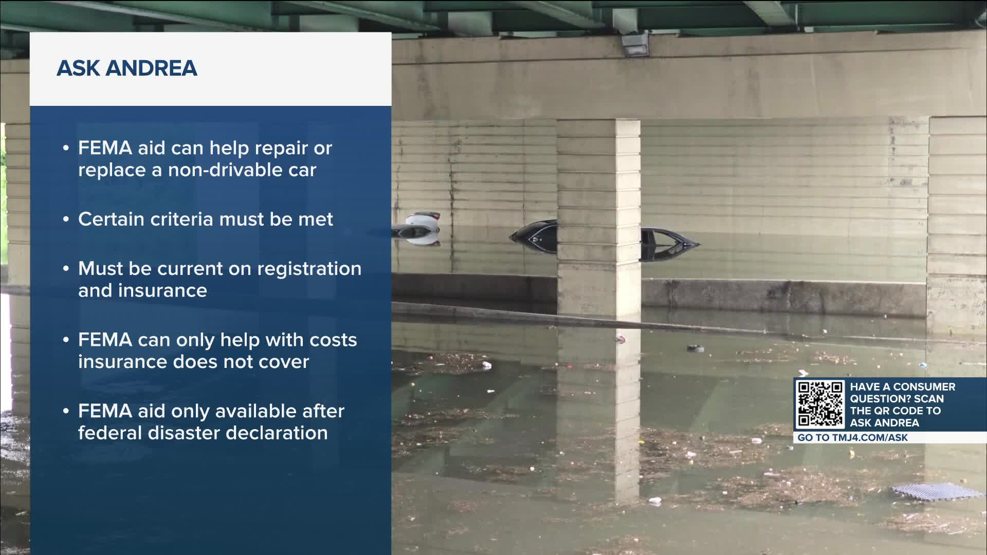Ask Andrea: Will FEMA aid cover flood-damaged vehicle costs?