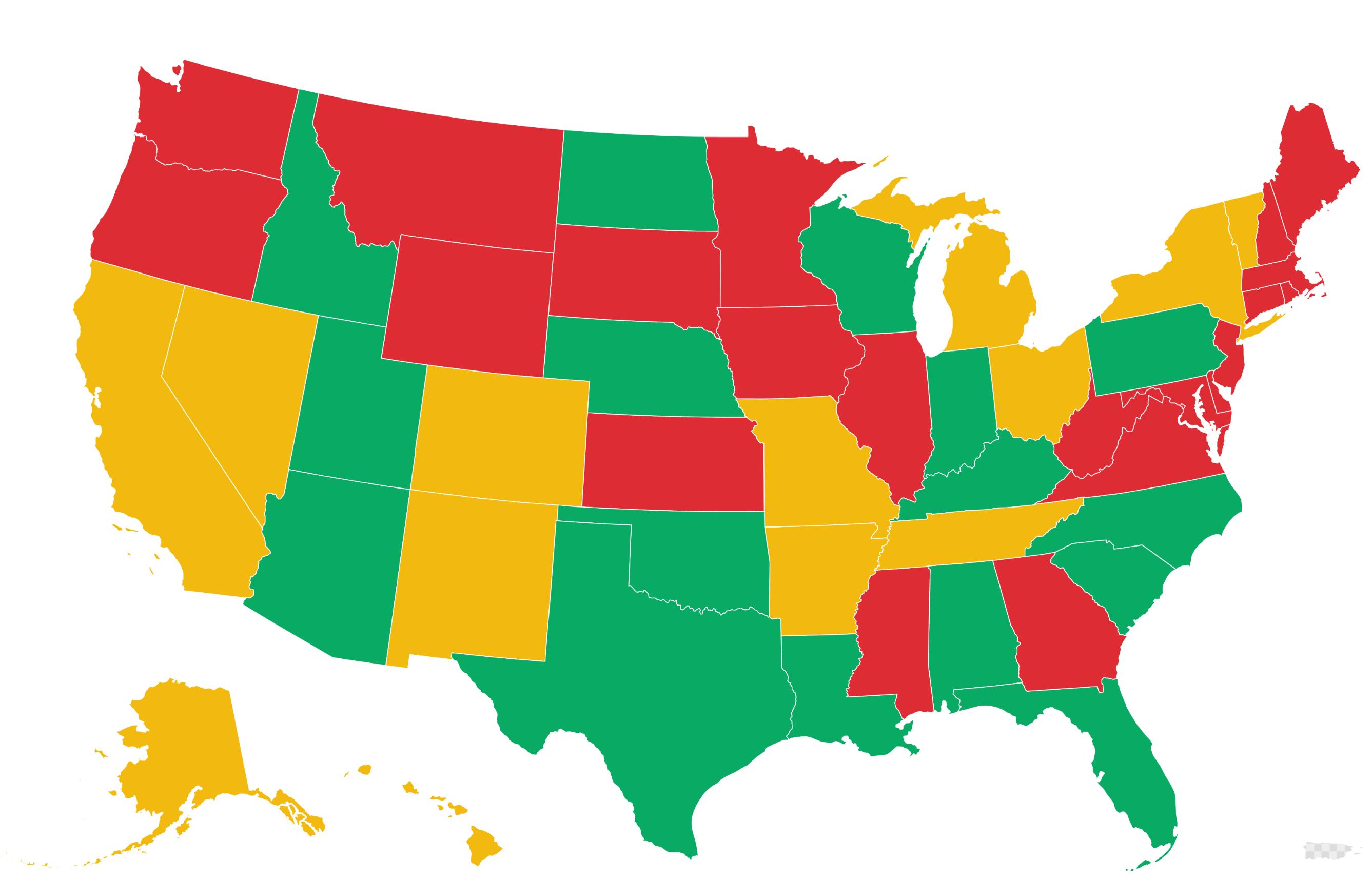 Map shows which states are at high risk of recession