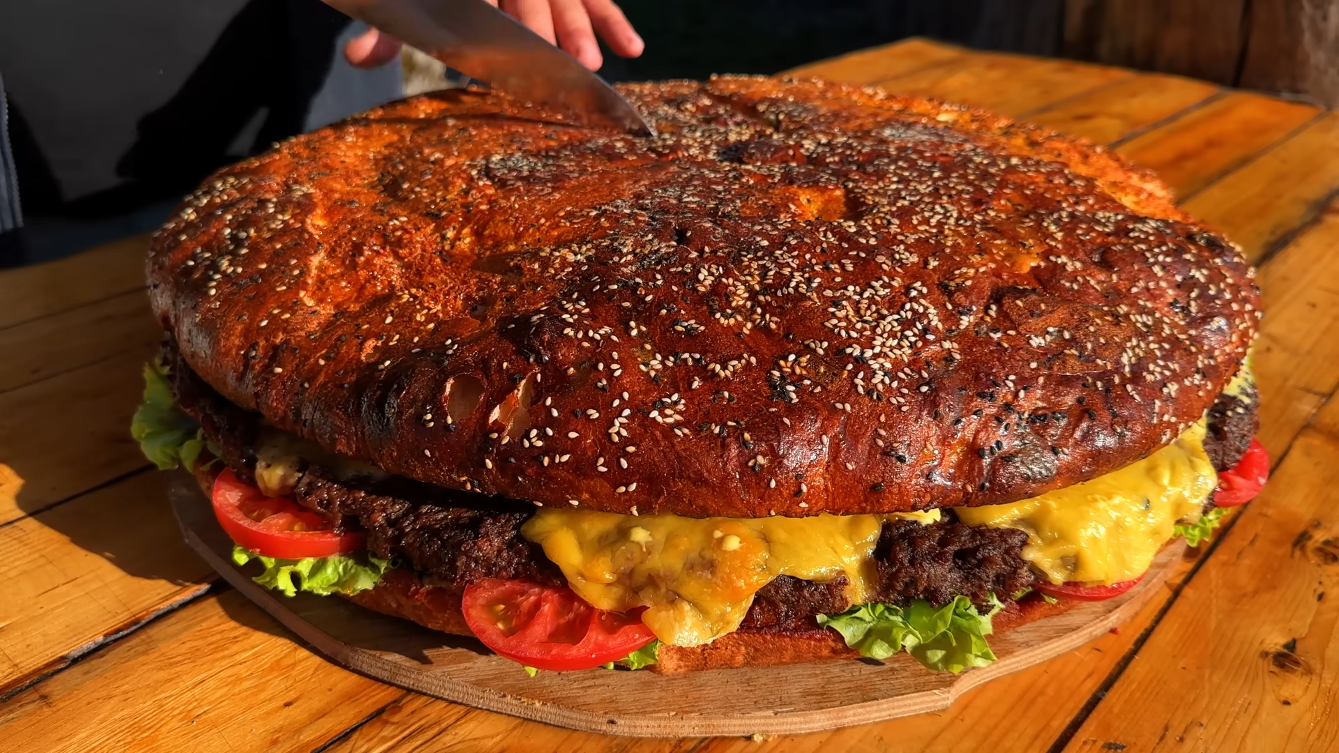 Making a giant burger for a big group