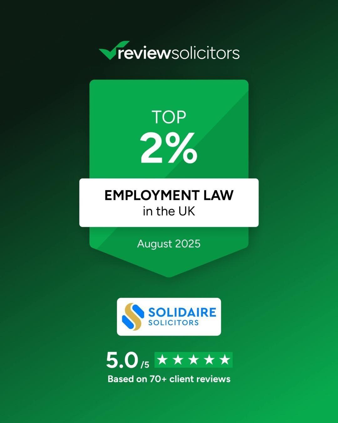 Solidaire Solicitors ranked among Top 2% of employment law firms in the UK