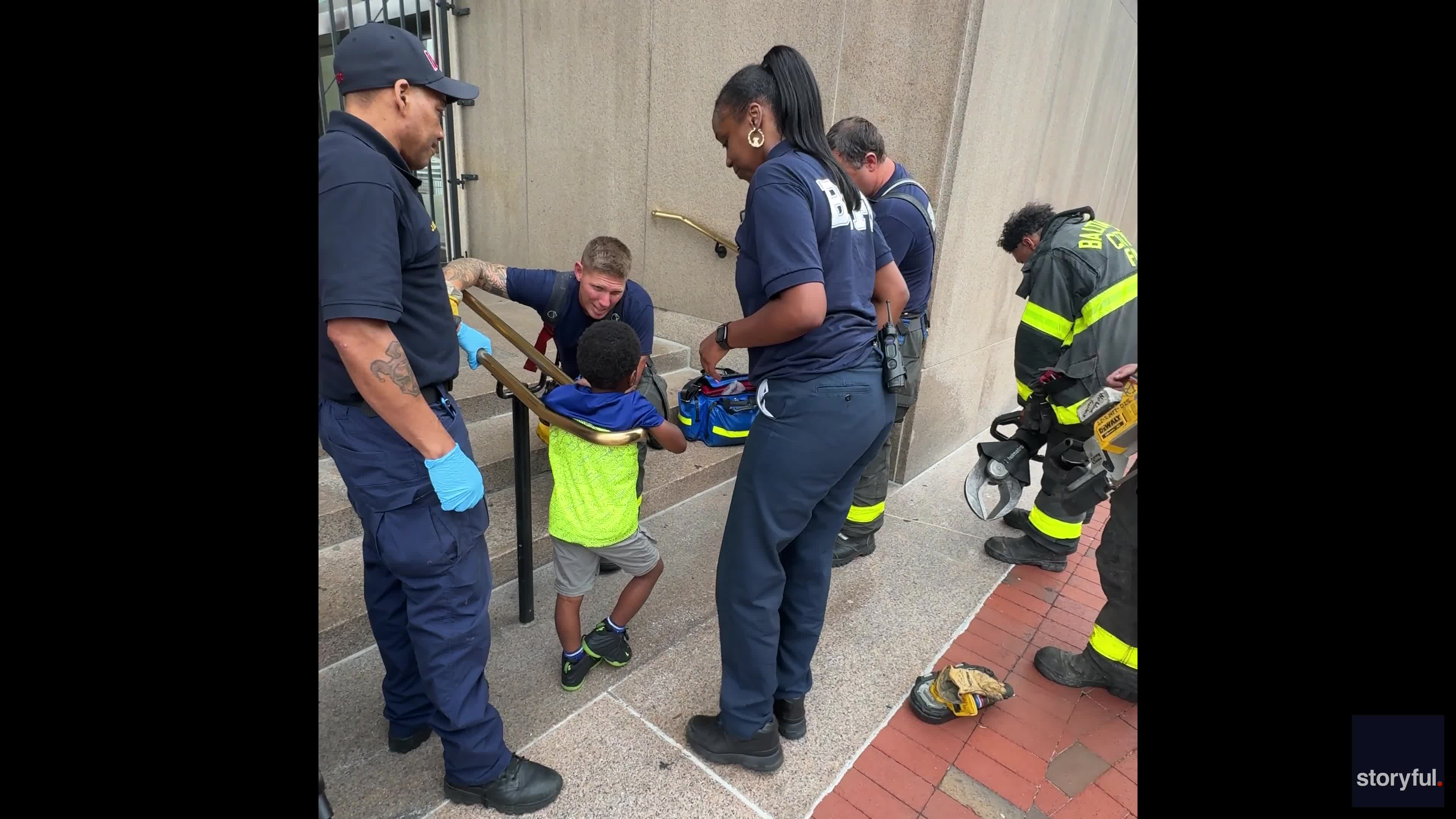 Baltimore Firefighters Rescue Little Boy Stuck in Handrail