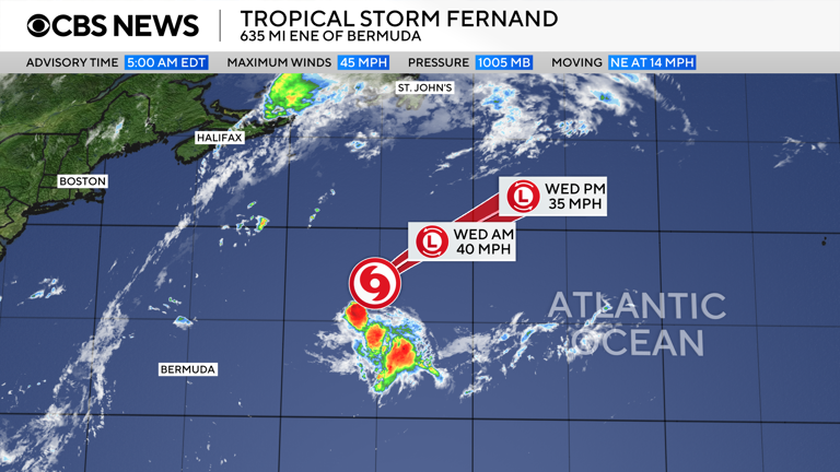 Maps show Tropical Storm Fernand's path and forecast in Atlantic