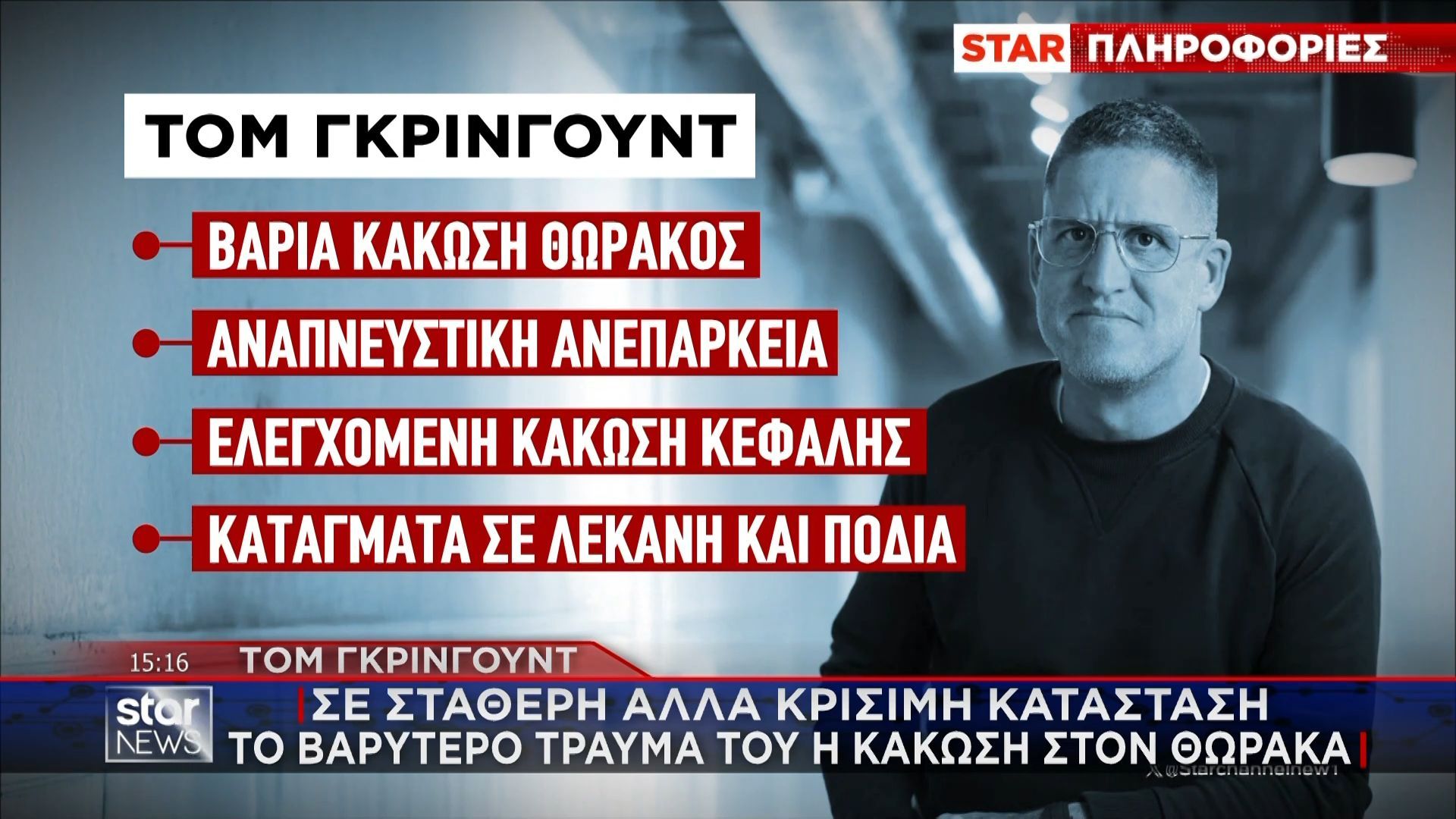 Τομ Γκρίνγουντ: Δεν ξεκινάει ακόμα η διαδικασία αποσωλήνωσής του