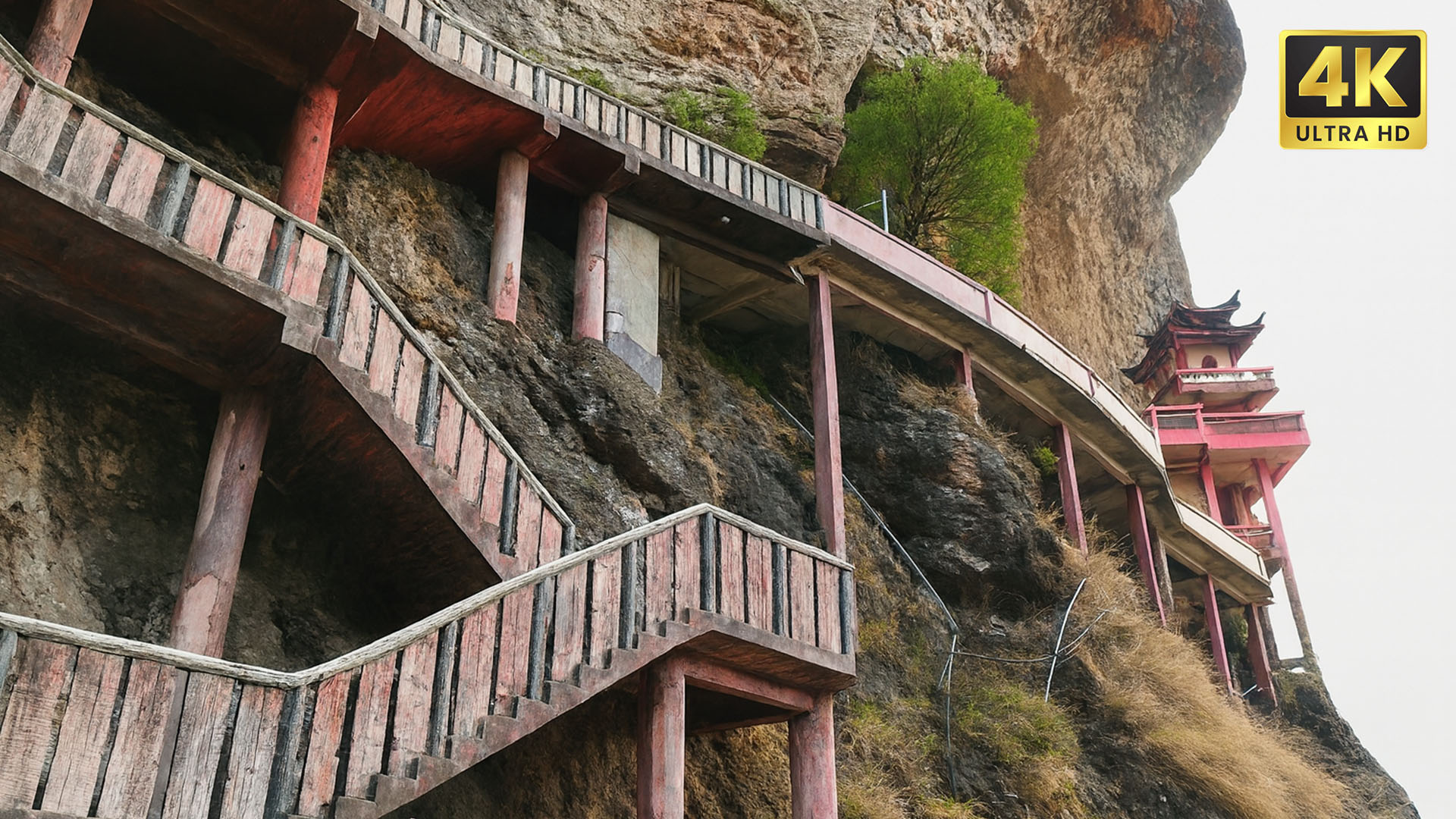 Walking Tour of a Cliff Temple in China – China 4K
