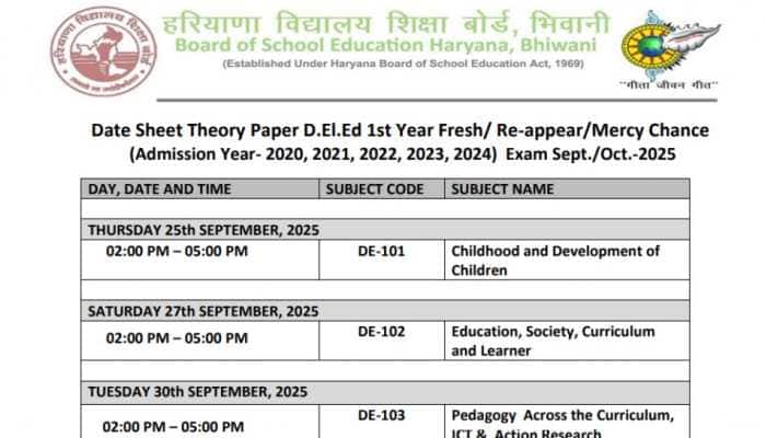 Haryana D.El.ED Exam 2025 Timetable Released At bseh.org.in- Check ...