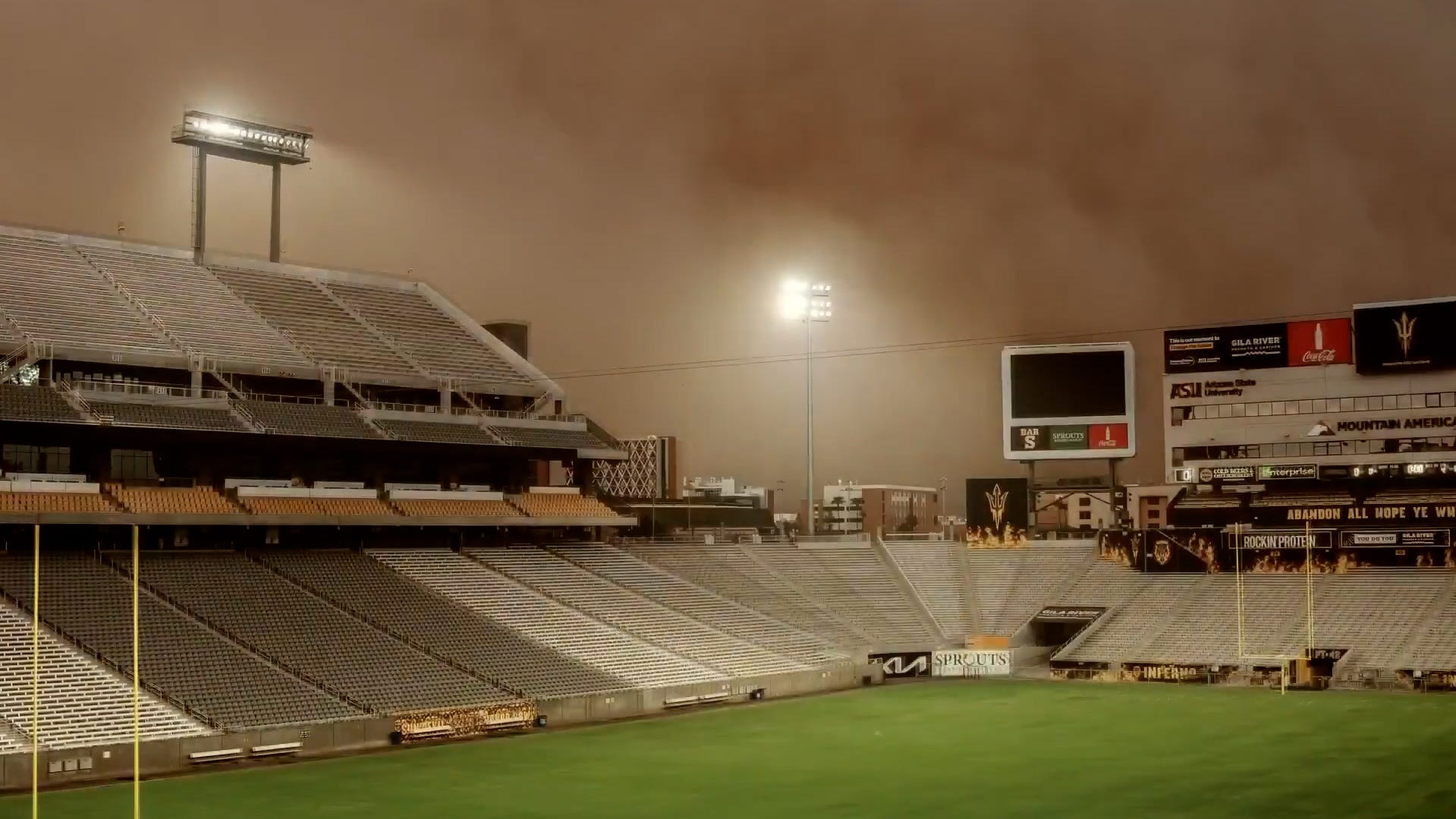 Dust storm blankets Arizona stadium as severe weather triggers travel ...
