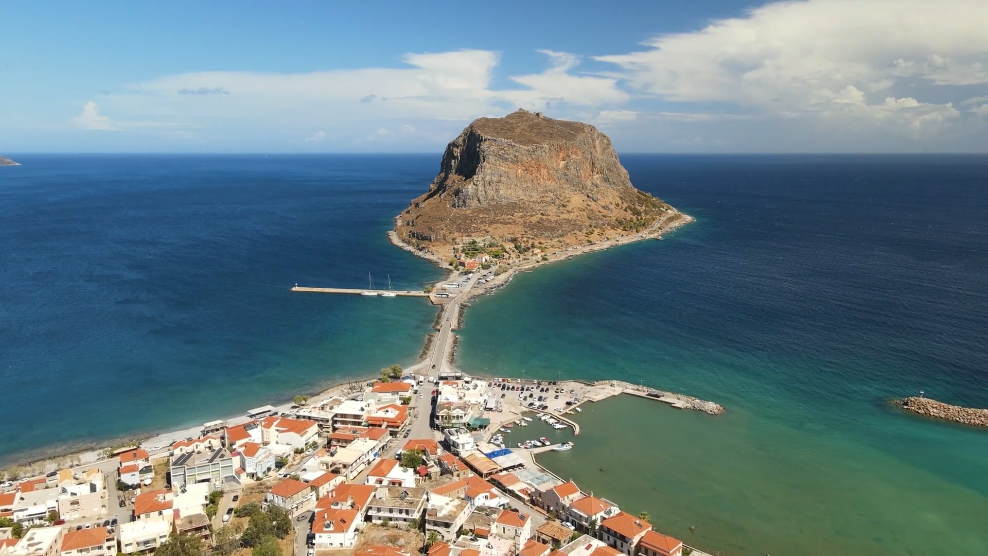 Drone Flight Over Monemvasia: Stunning Greek Medieval Fortress Town