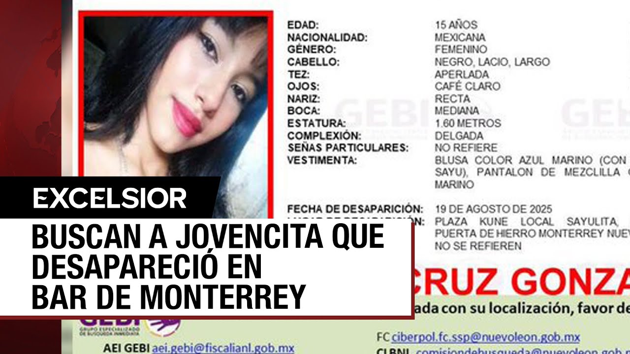 Buscan a Yoselin de la Cruz, de 15 años, desaparecida en bar de Monterrey