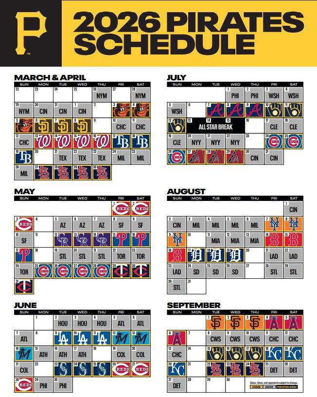 Pirates release 2026 schedule, begin the season earlier than ever