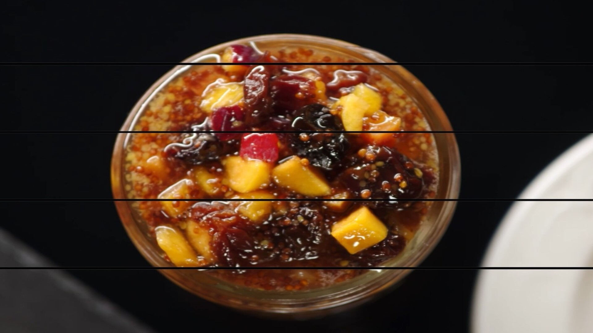 Mostarda de melocotón y ciruela con guindas