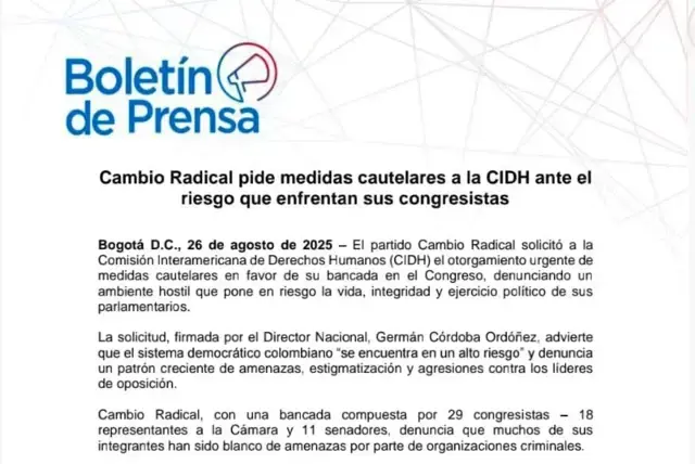 Cambio Radical solicitó medidas cautelares a la CIDH ante amenazas ...
