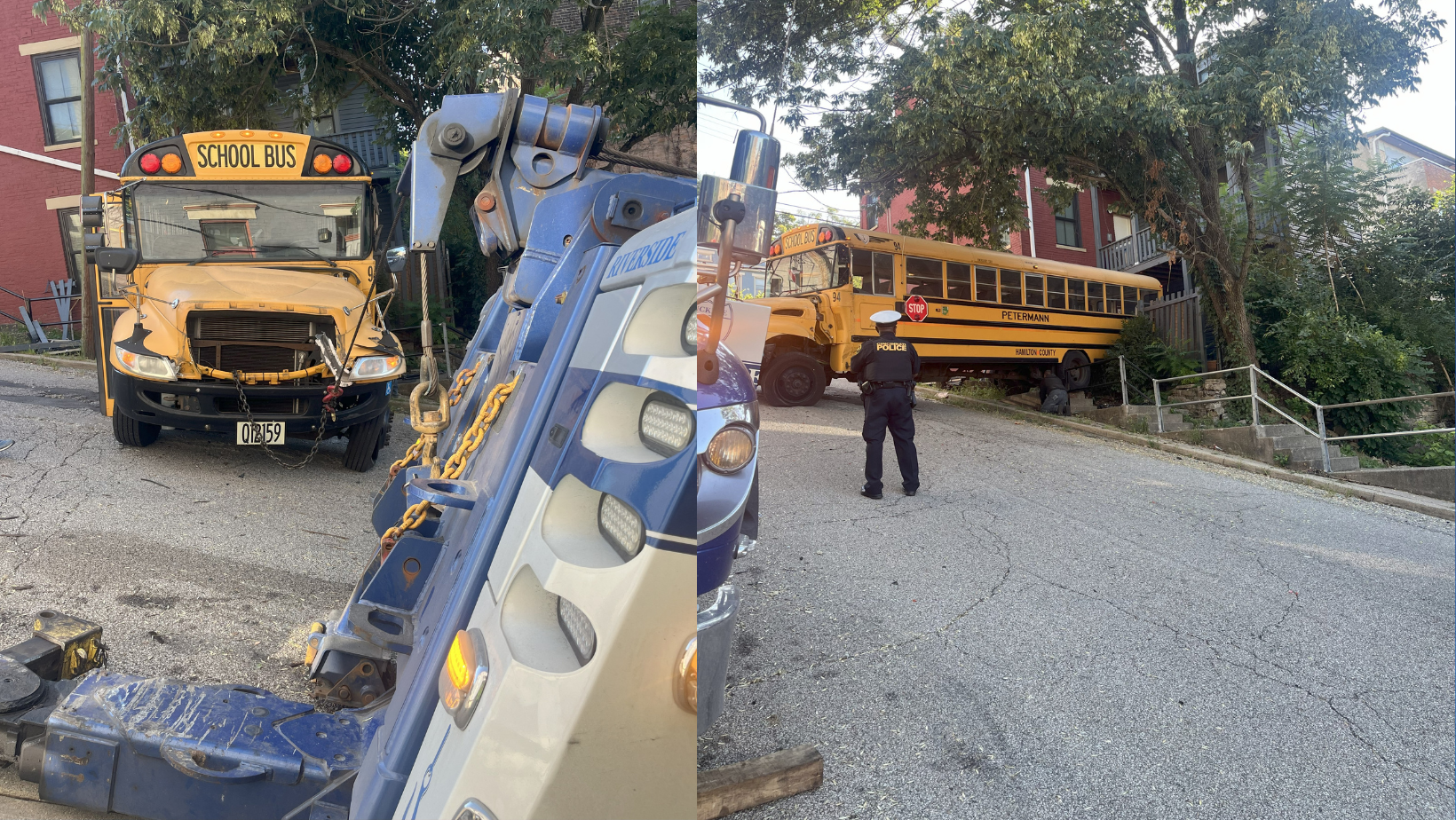 School bus crashes in Over-the-Rhine, leaving damage